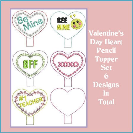 Valentine's Day Pencil Topper Embroidery Machine Design Set - Etsy