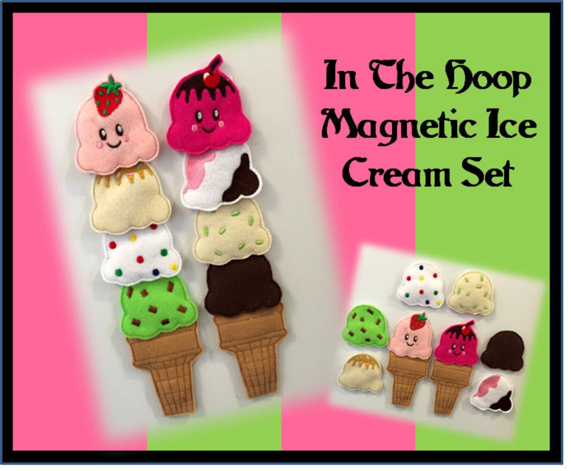 In the Hoop Magnetic Ice Cream Embroidery Machine Design Set - Etsy