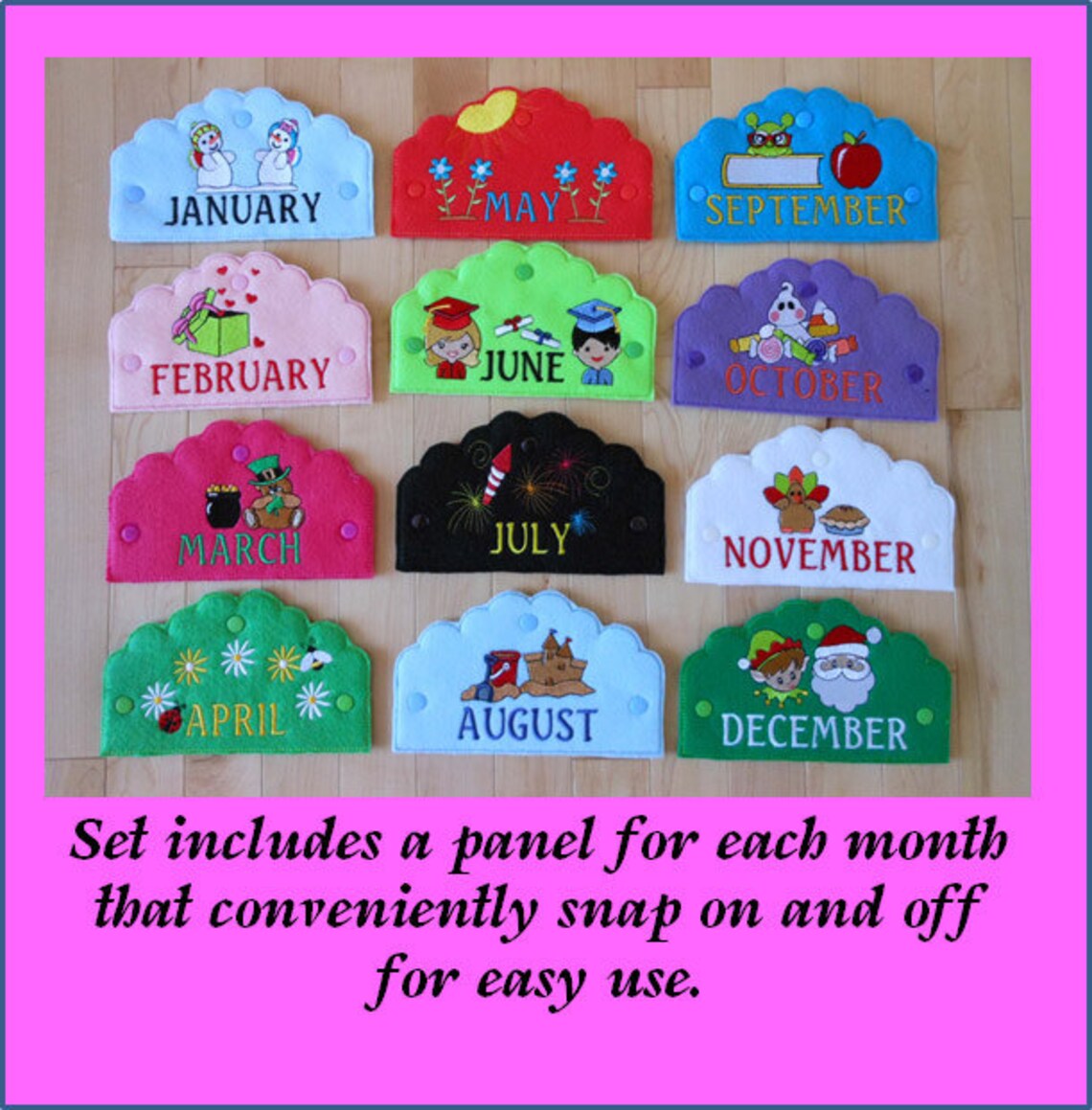 In the Hoop Perpetual Calendar Embroidery Machine Design Set for 8"x8 ...