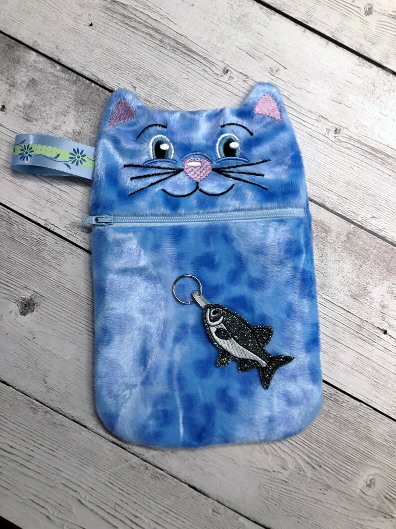 In the Hoop Cat Face Zipped Case With Fish Charm Embroidery - Etsy