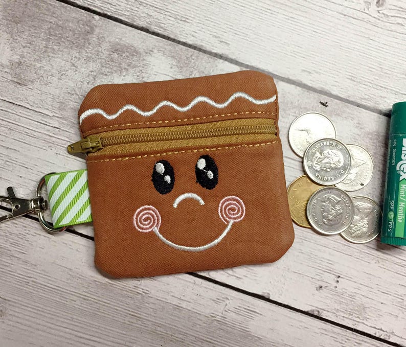 In the Hoop Gingerbread Boy Zipped Coin Purse Embroidery Machine Design ...