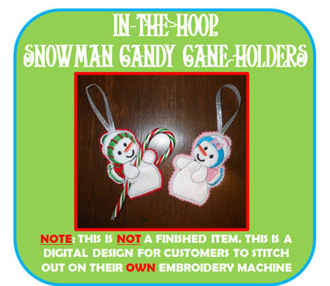 In the Hoop Snowman Candy Cane Holder Design Set for Embroidery ...