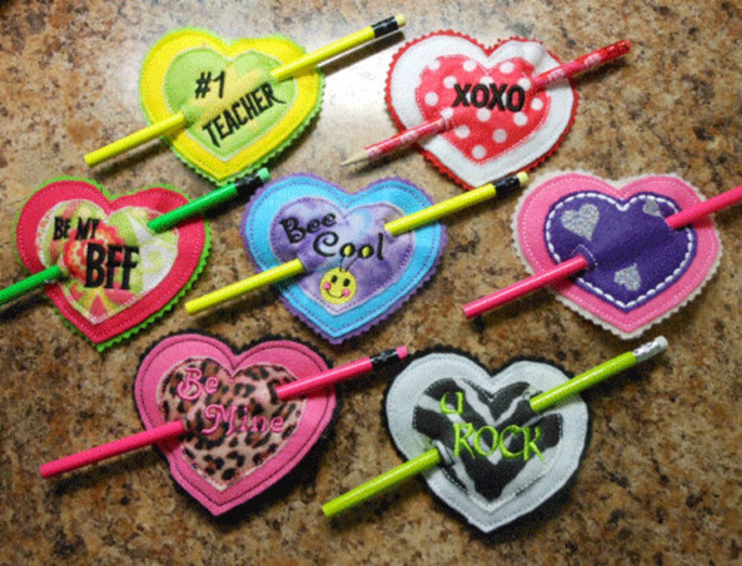 Valentine's Day Heart Pencil Holder Embroidery Machine Design Set - Etsy