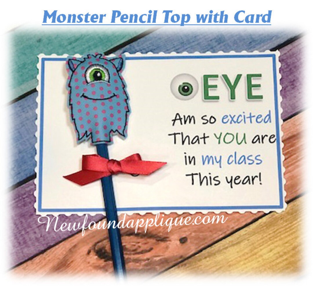 In the Hoop Monster Pencil Topper With Card Embroidery Machine Design ...