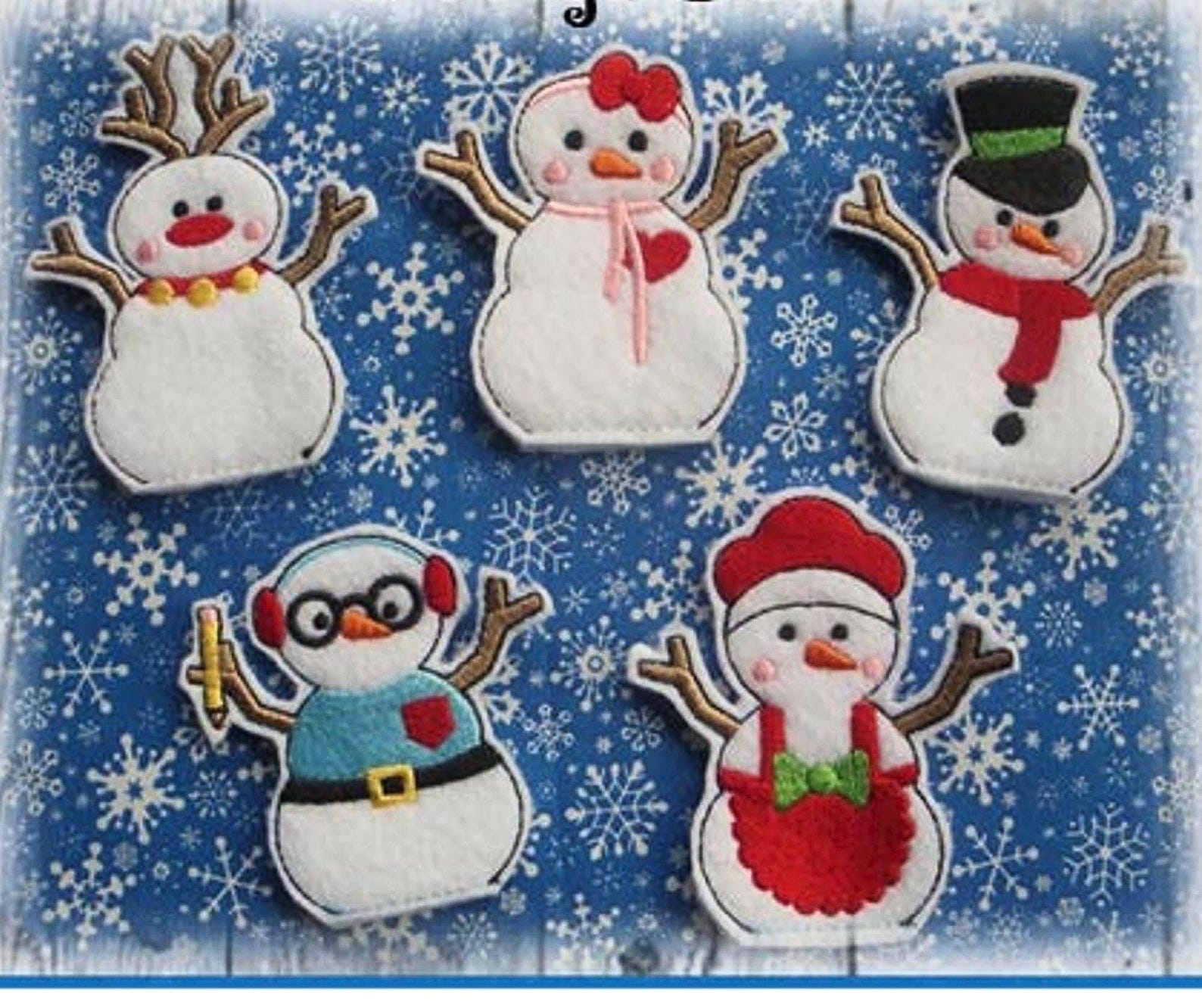 In the Hoop Snowman Finger Puppet Embroidery Machine Design Set - Etsy