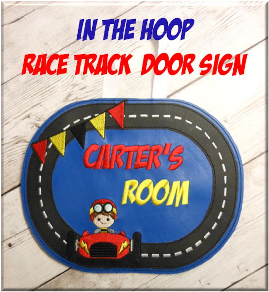 In the Hoop Race Track Door Sign Embroidery Machin Design - Etsy