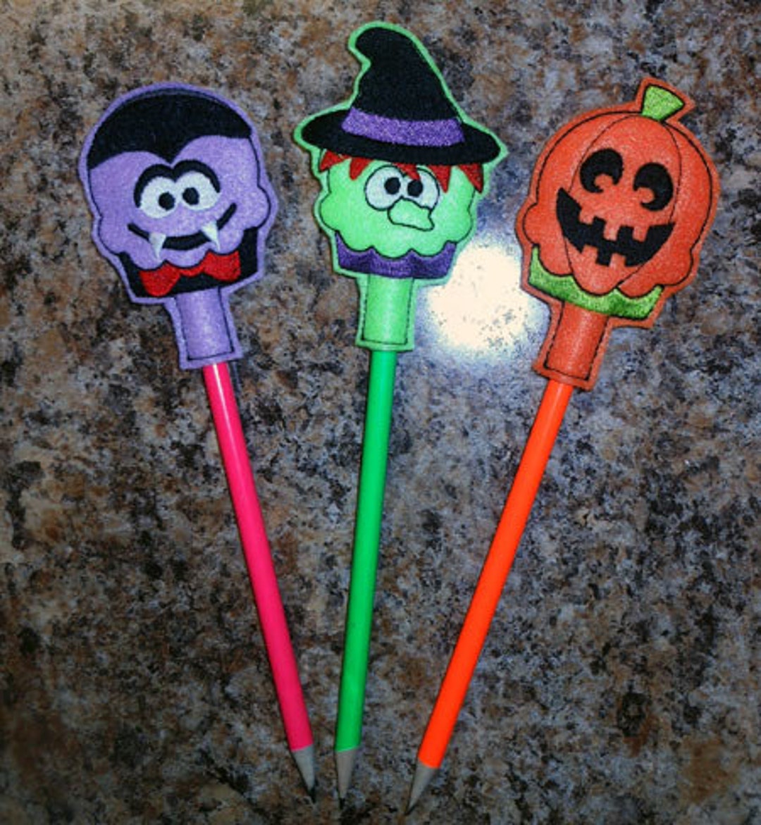 In the Hoop Halloween Pencil Toppers Set 2 Embroidery Machine Designs ...