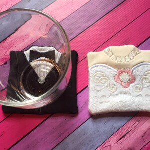 In the Hoop Wedding Bride and Groom Coasters Embroidery Machine Design ...