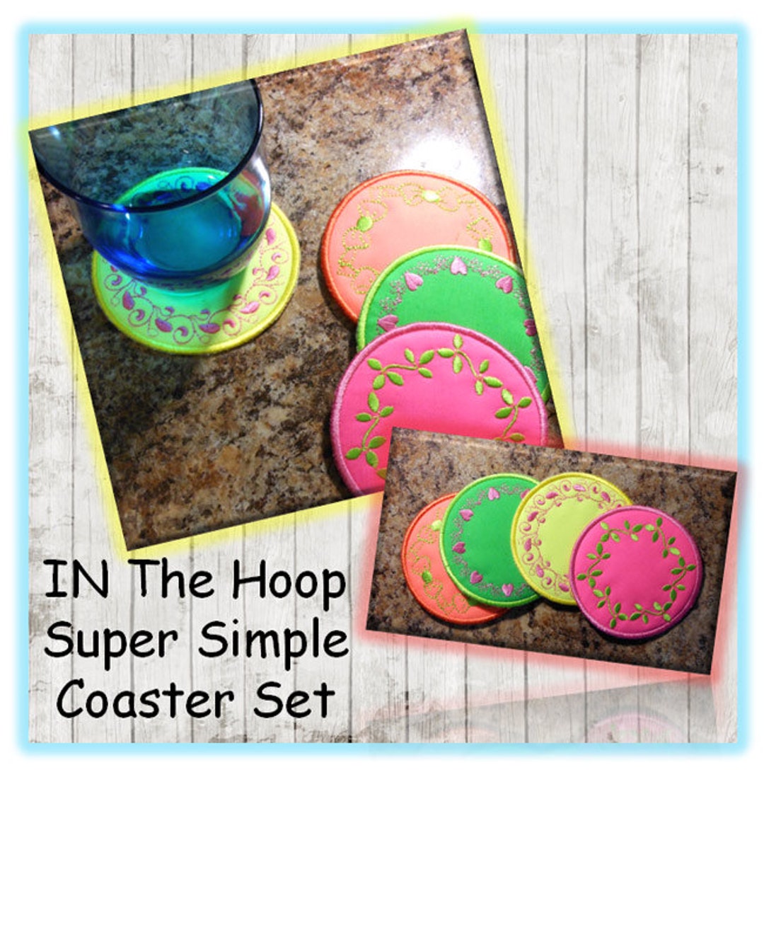 In the Hoop Super Simpl Coaster Embroider Machine Design Set - Etsy