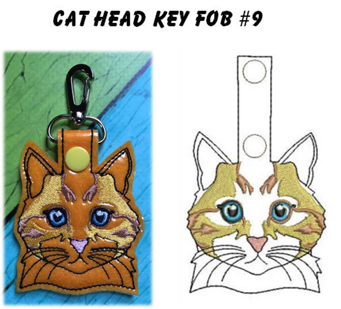 In the Hoop Cat Head Snap Key Fob Embroidery Machine Design | Etsy