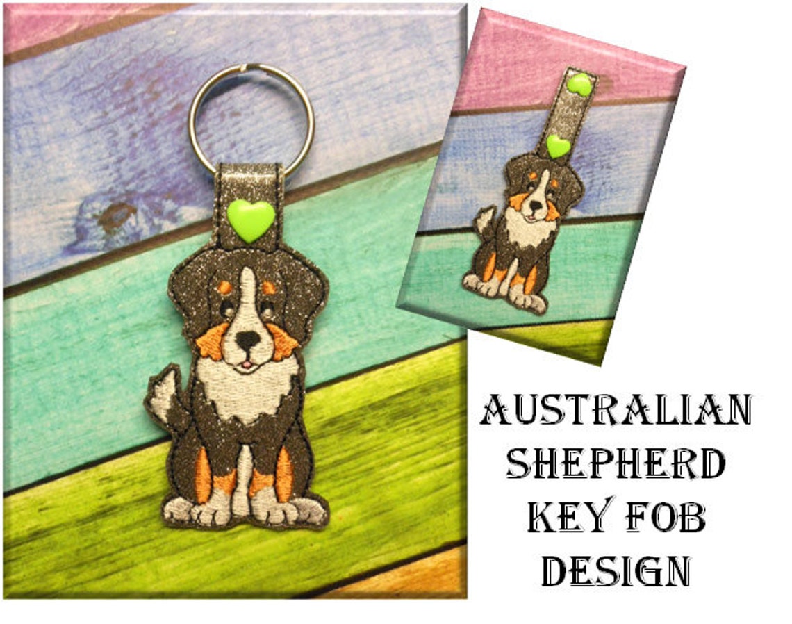In the Hoop Australian Shepherd Key Fob Embroidery Machine - Etsy