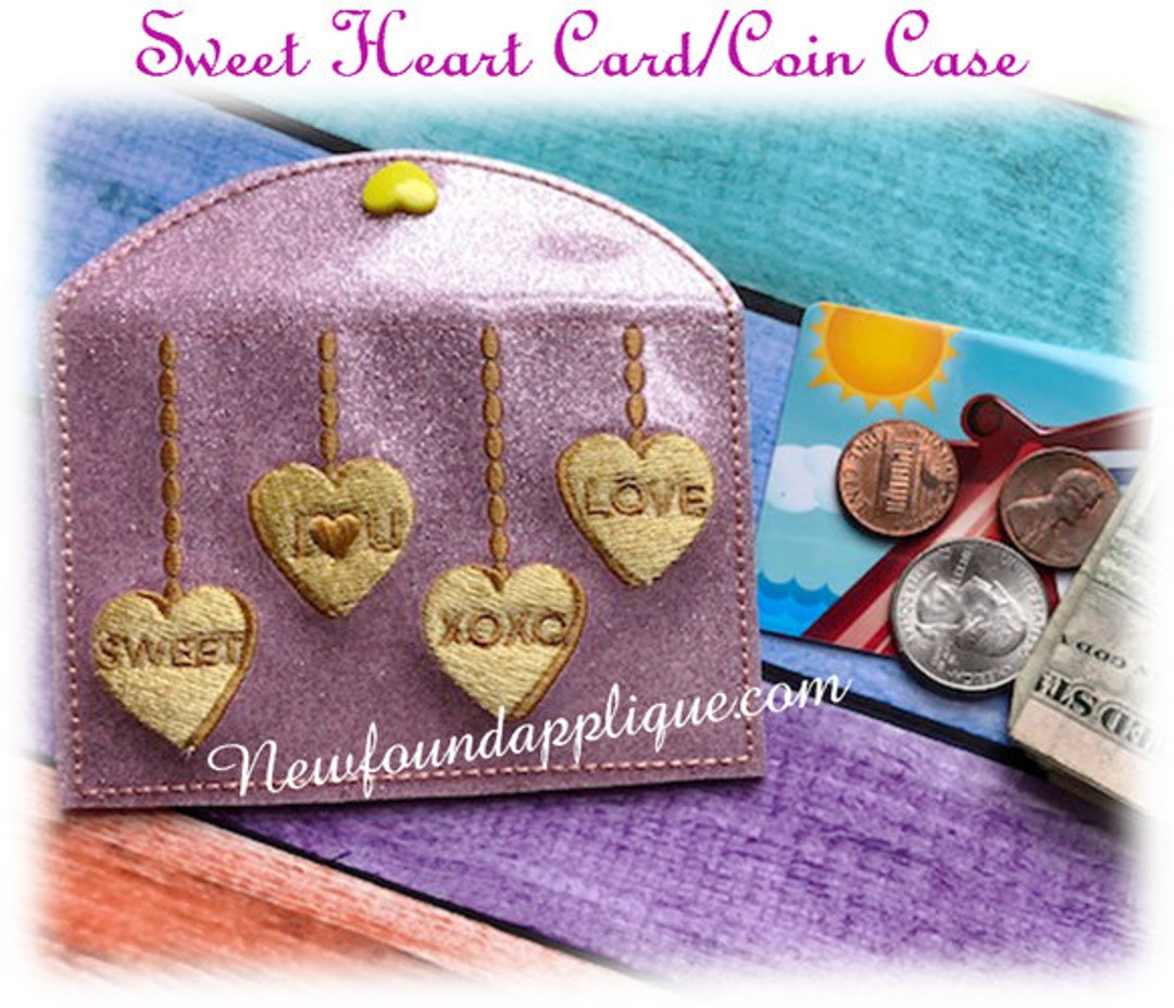 In the Hoop Sweet Heart Card Coin Purse Case Embroiderey Machine Design ...