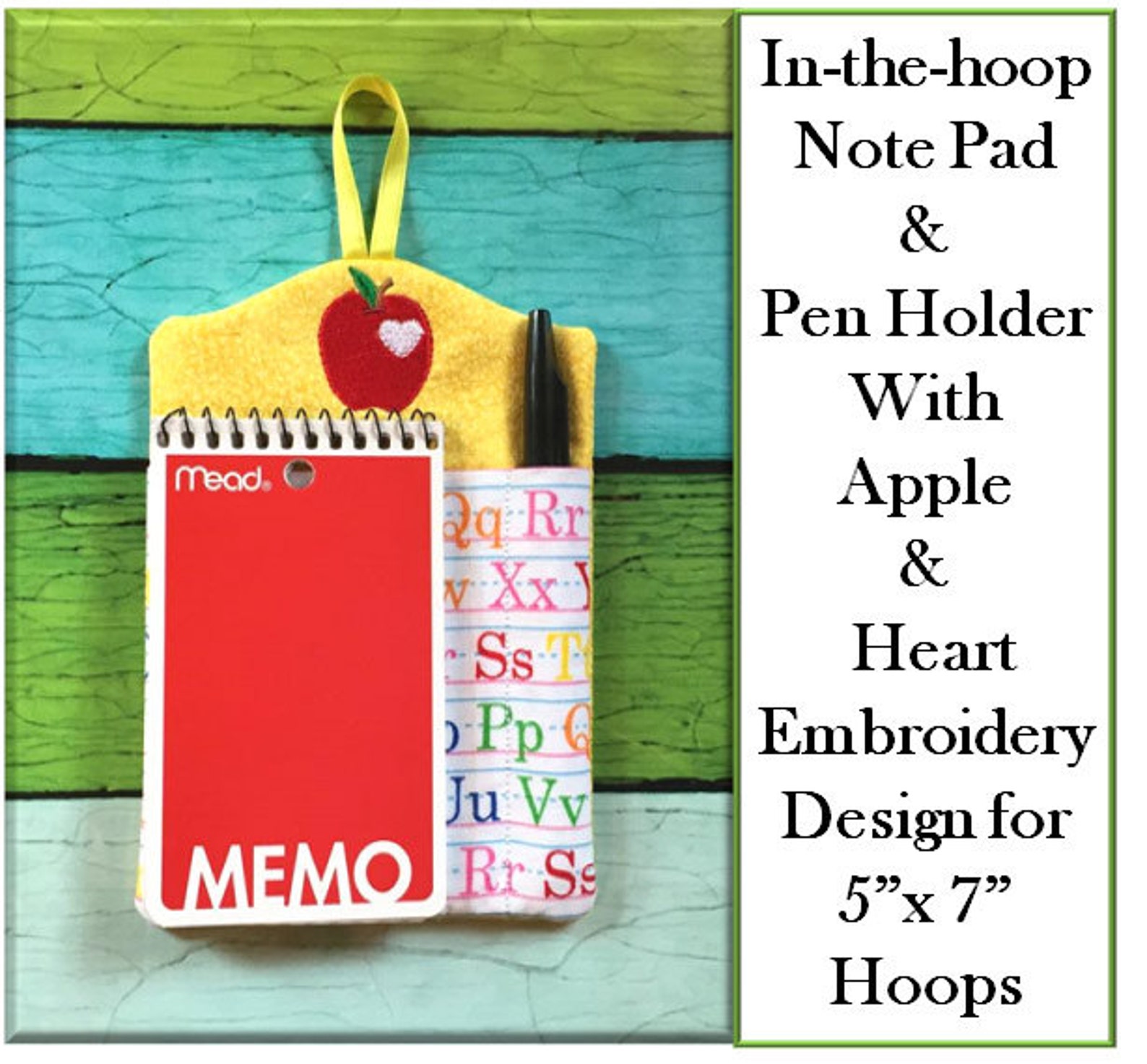 In the Hoop Note Book and Pen Holder With Apple and Heart - Etsy