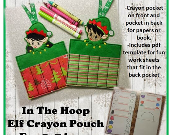 In the Hoop Elf Crayon Pouch With Book Pocket Embroidery - Etsy
