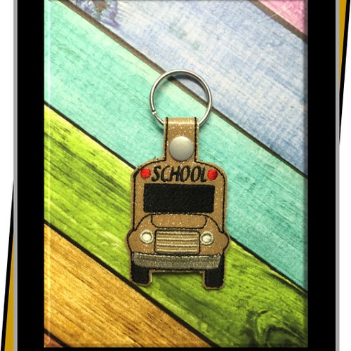 School Bus Key Fob AND Snap Tab Keychain 4x4 Hoop Friendly | Etsy