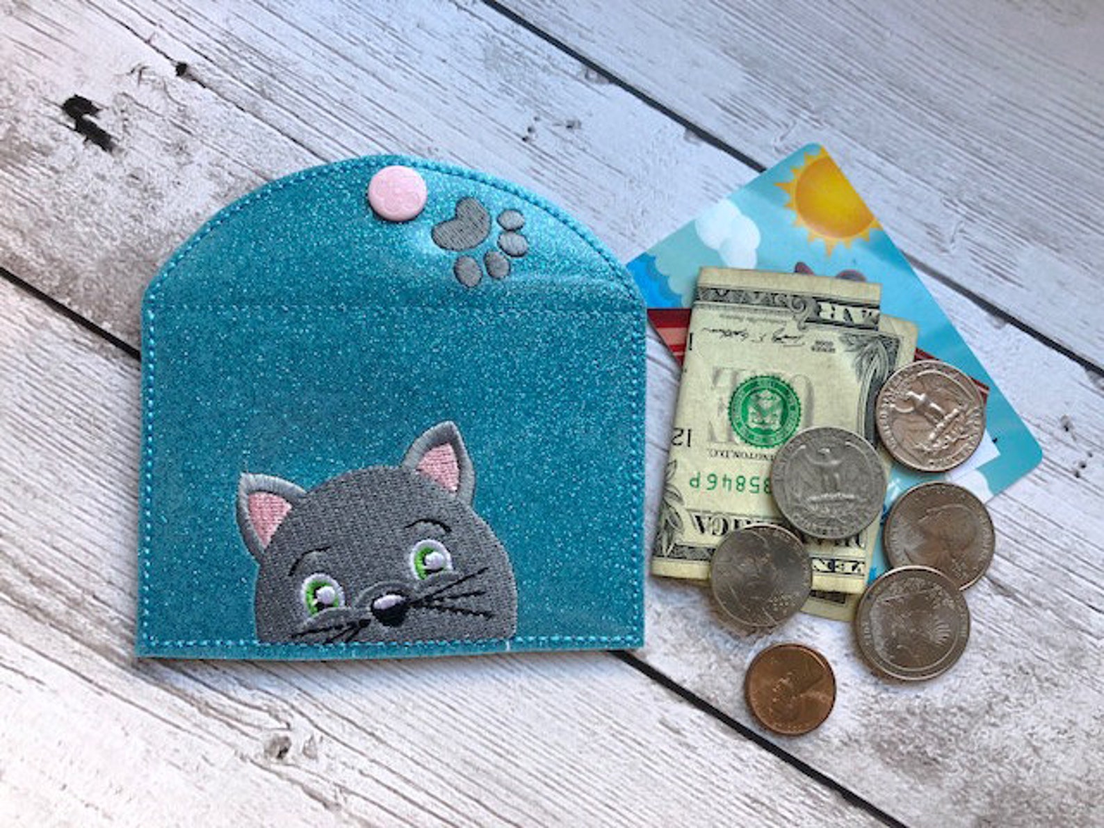 In the Hoop Cat Card Coin Case Embroidery Machine Design - Etsy