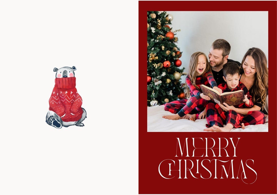Editable Christmas Card Template, Folded Holiday Card 10x7, Photo ...