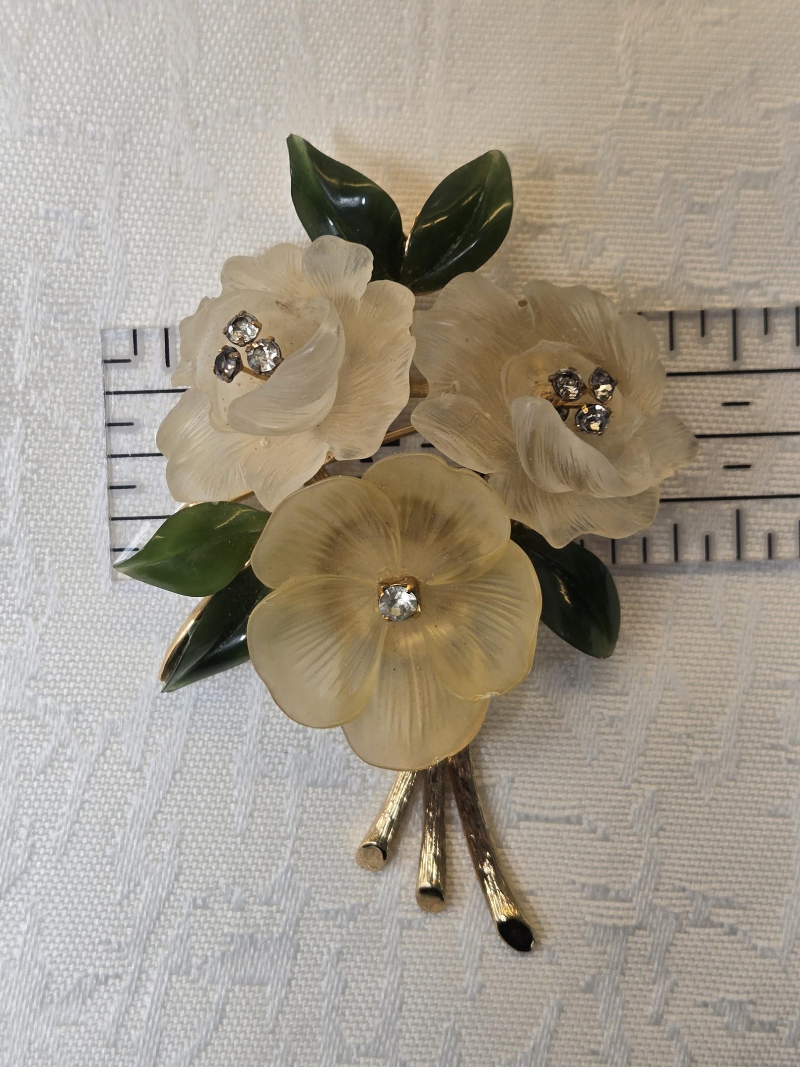 Vintage MC Lucite Flower Rhinestone Goldtone Brooch 60s - Etsy