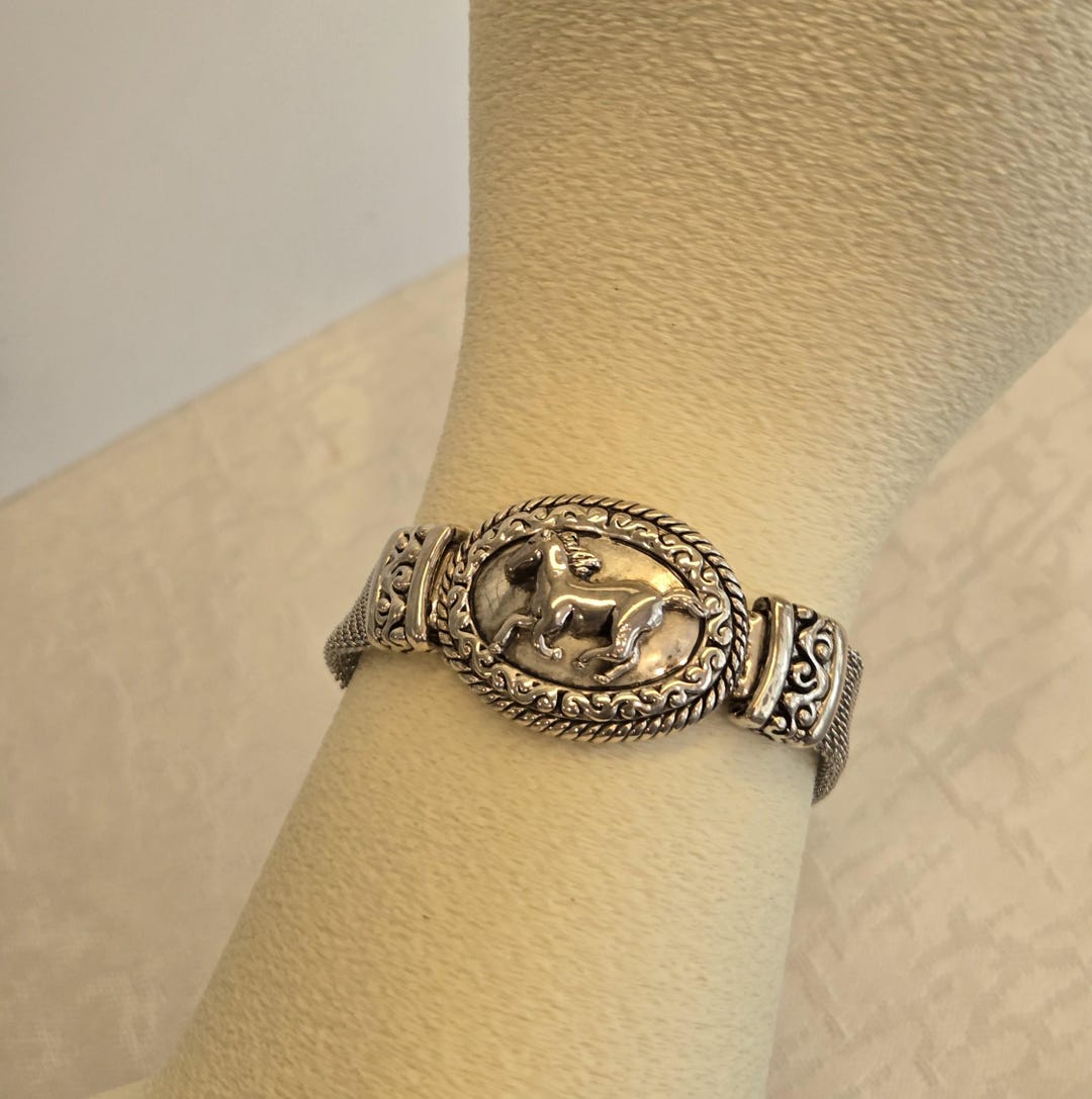 Vintage Horse Medallion Mesh Band Bracelet 90s - Etsy