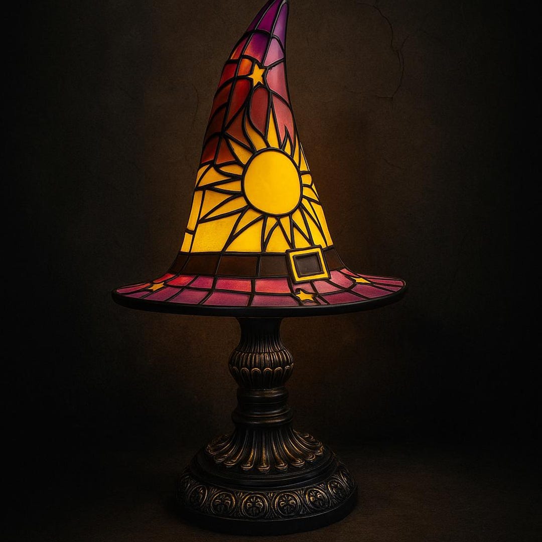 Stained Glass Witch Hat Lamp – Halloween Gothic Home Decor, Spooky ...