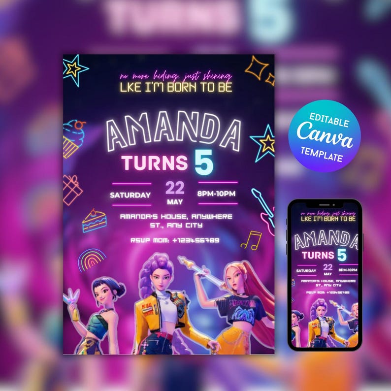 Editable Huntrix Kpop Demon Hunter Girls Rumi Mia Zoey Birthday ...