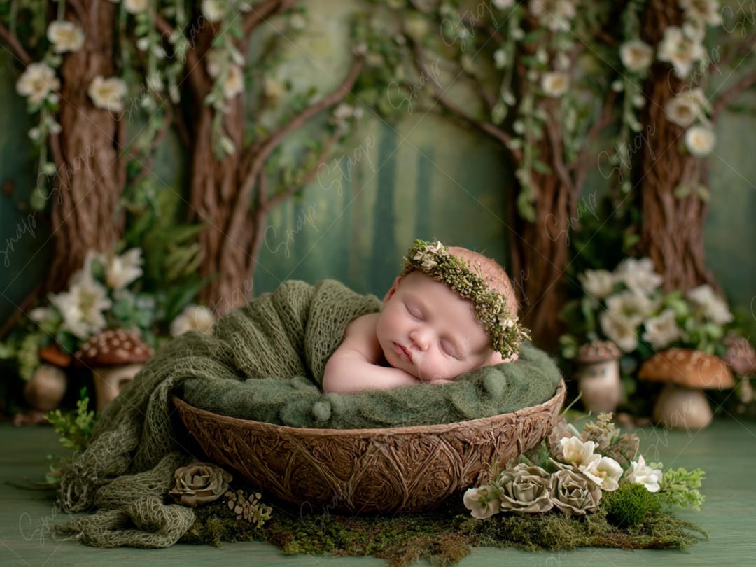Woodland Newborn Photography Digital Backdrop, Forest Theme (300 DPI ...