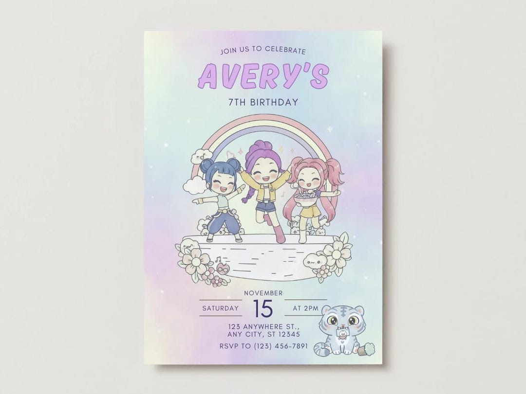 KPOP Demon Hunters Inspired Invitations - EDITABLE, Chibi Kawaii ...