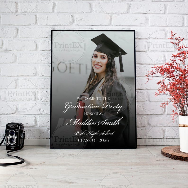 Graduation Welcome Sign, Personalized Printed Poster, Elegant Gradient ...