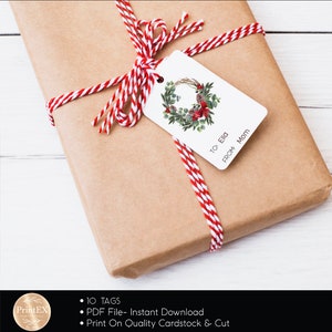 Vintage Christmas Wreath Printable Tags, Digital Download Christmas ...