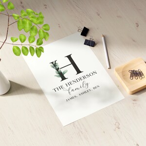 Personalized Family Initial and Names, Eucalyptus Family Print Design ...
