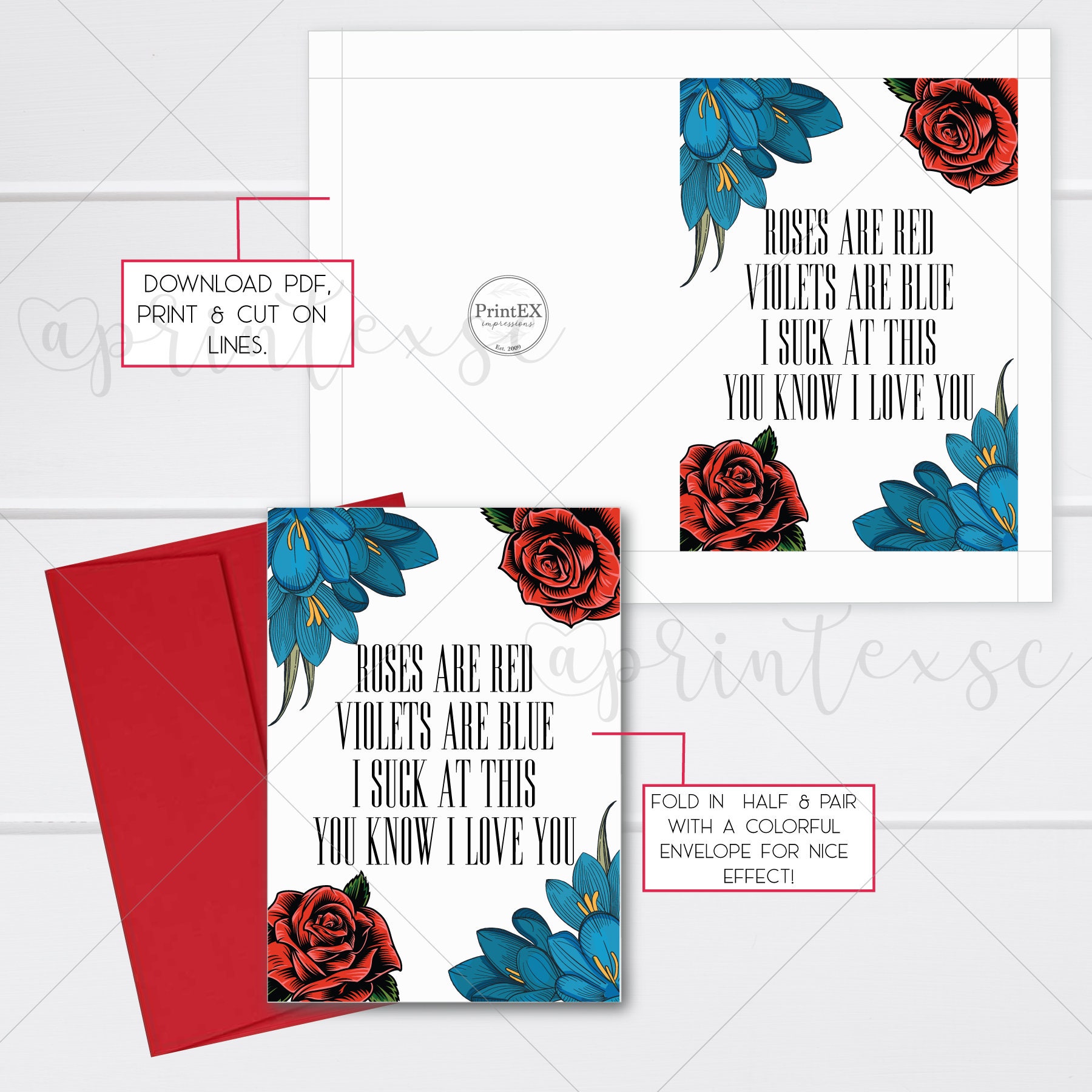 Roses Are Red Violets Are Blue Valentines Cards, Vintage Style Love ...