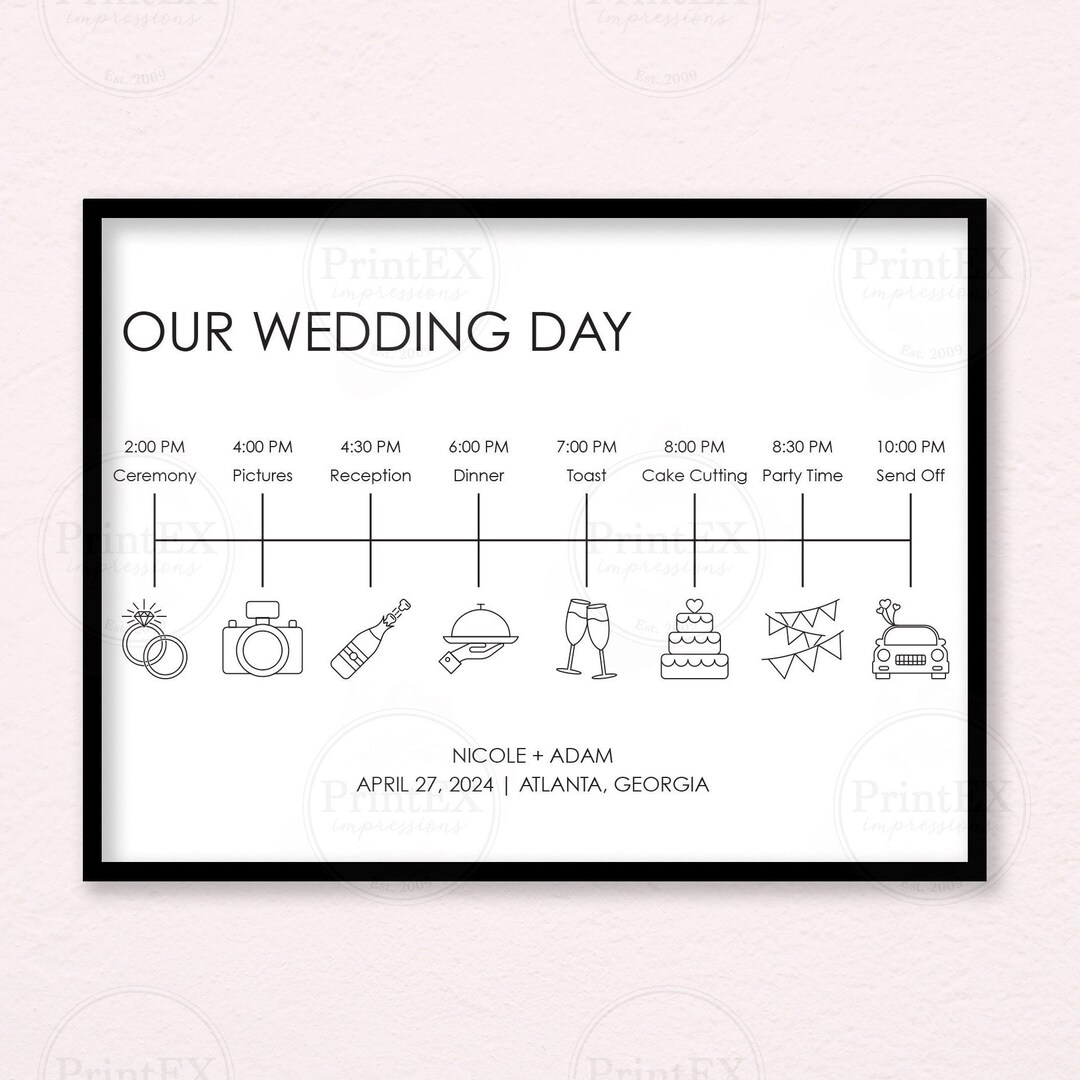 Wedding Timeline Sign, Minimalist, Illustrative, Our Wedding Timeline ...