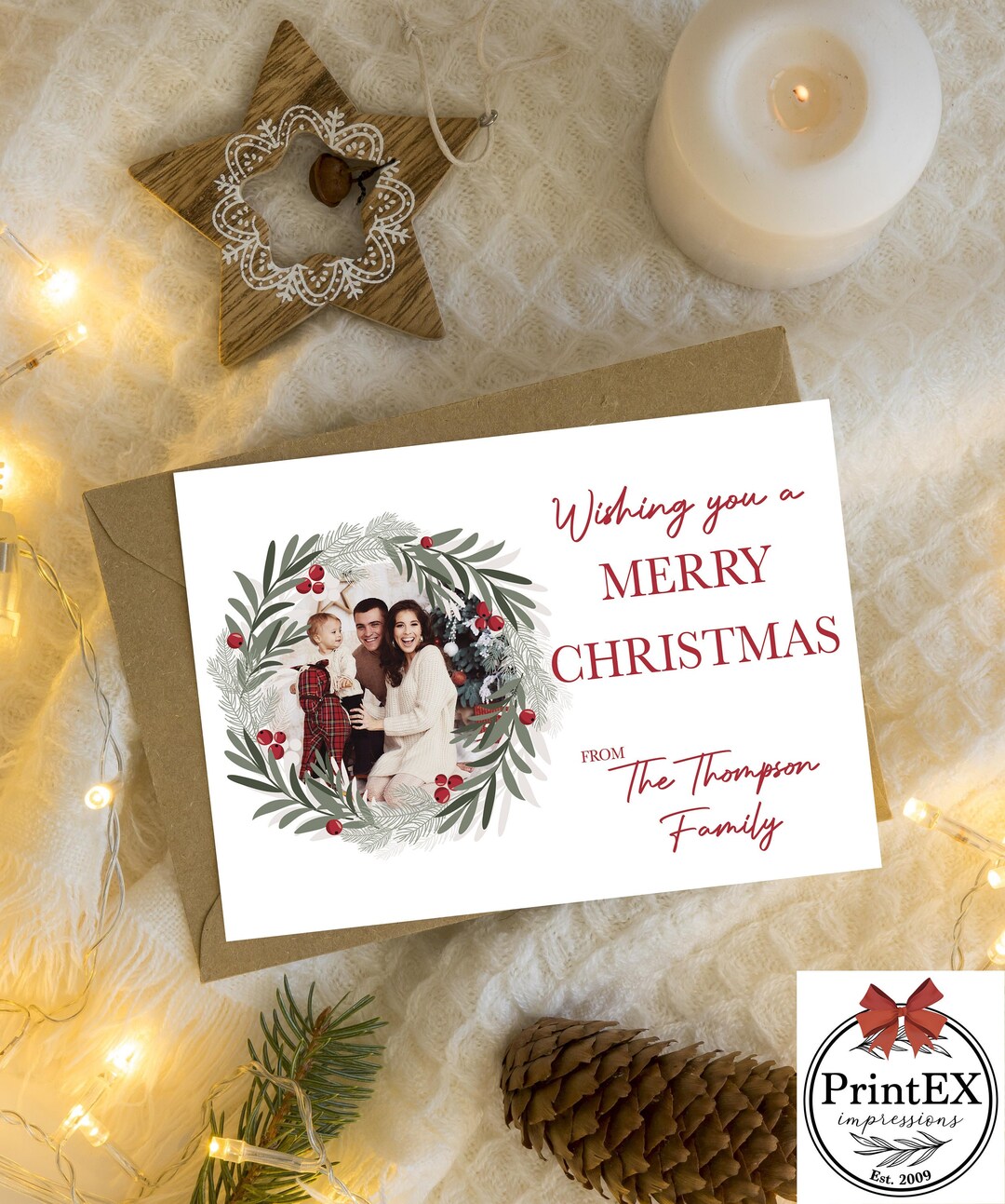 Personalized Family Christmas Cards, Wreath, Holidays, Merry Christmas ...