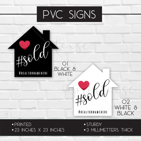 Black & White Sold Realtor Sign House With Heart Sold Sign | Etsy