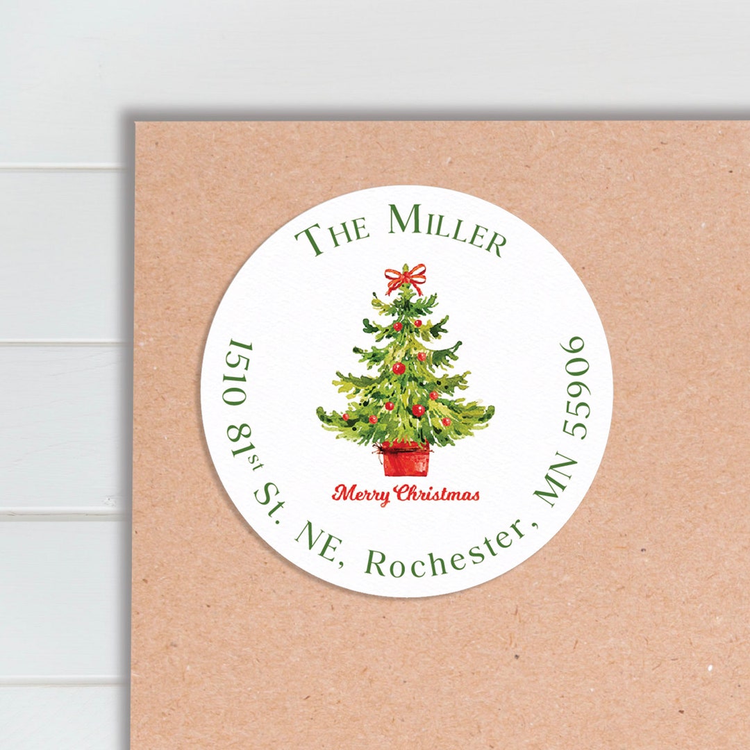 Merry Christmas Return Address Labels, Circular Christmas Return ...