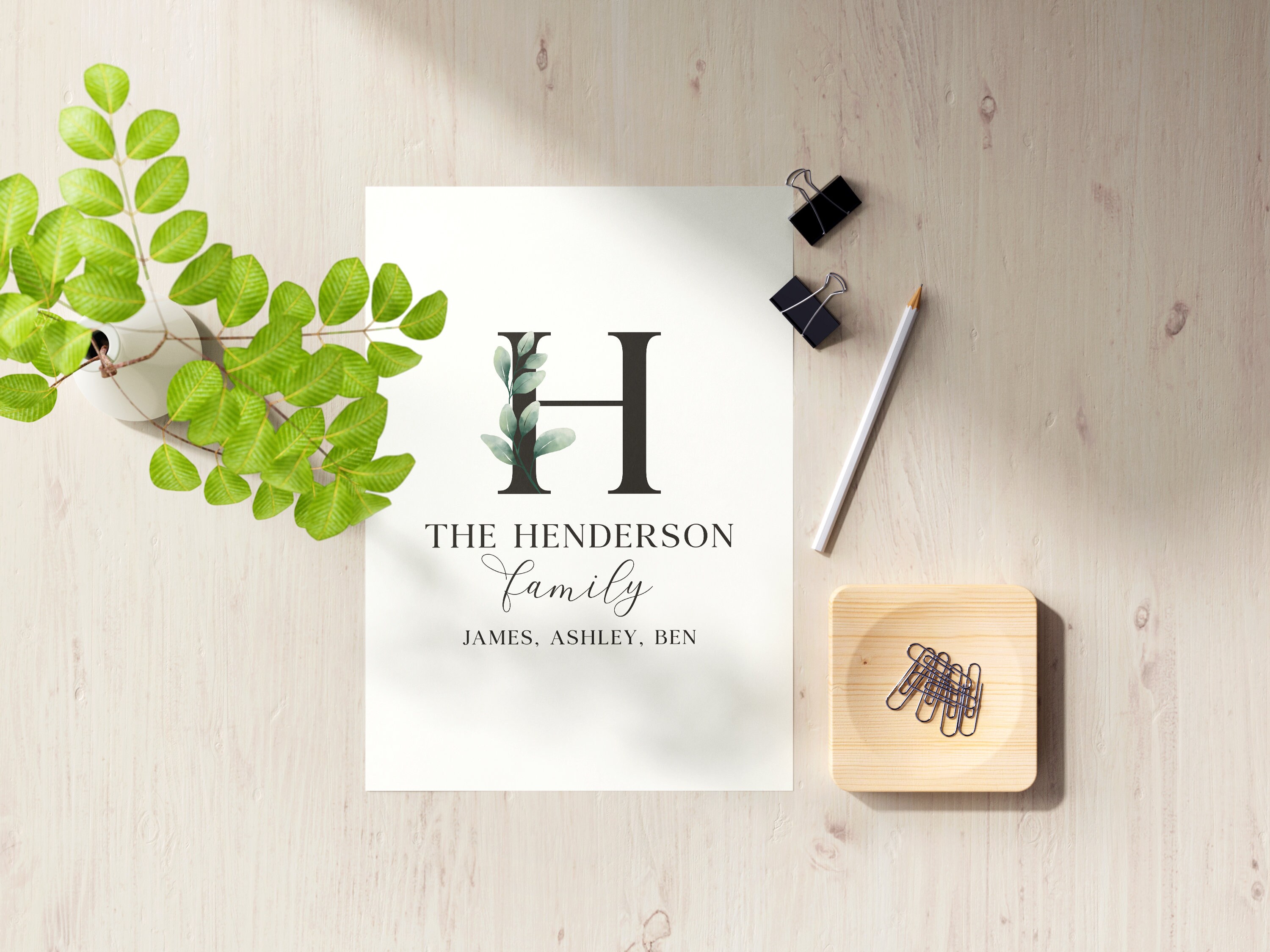 Personalized Family Initial and Names, Eucalyptus Family Print Design ...