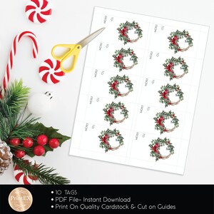Vintage Christmas Wreath Printable Tags, Digital Download Christmas ...