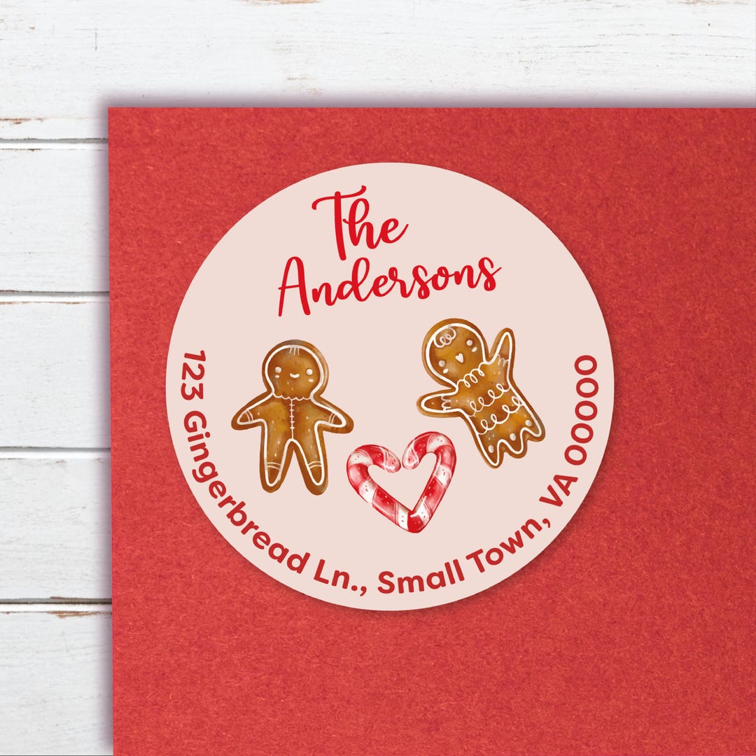 Gingerbread Couple Return Address Labels, Circular Christmas Return ...