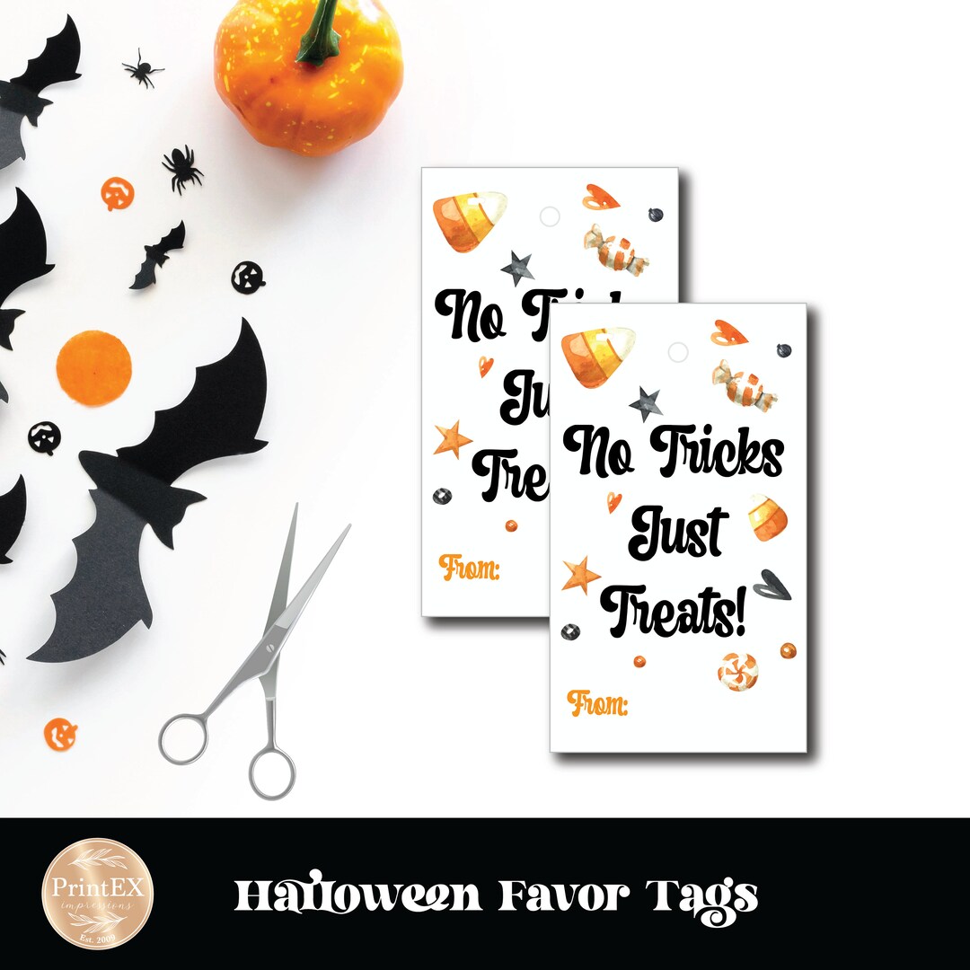 No Tricks Just Treats Halloween Party Favor Tags for Classroom and ...