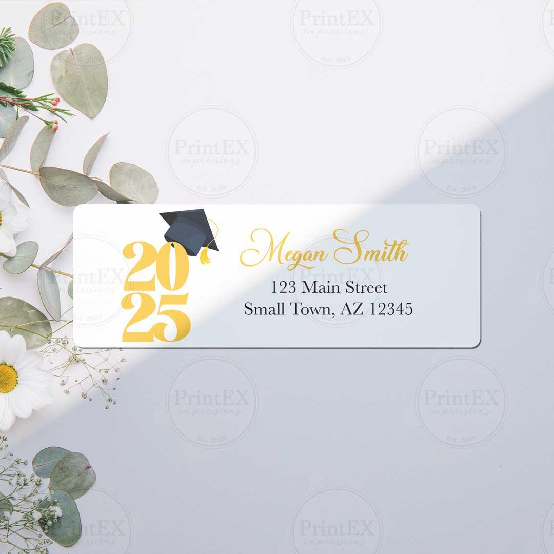 Graduation Cap With Year Stacked Return Address Label, Simple ...