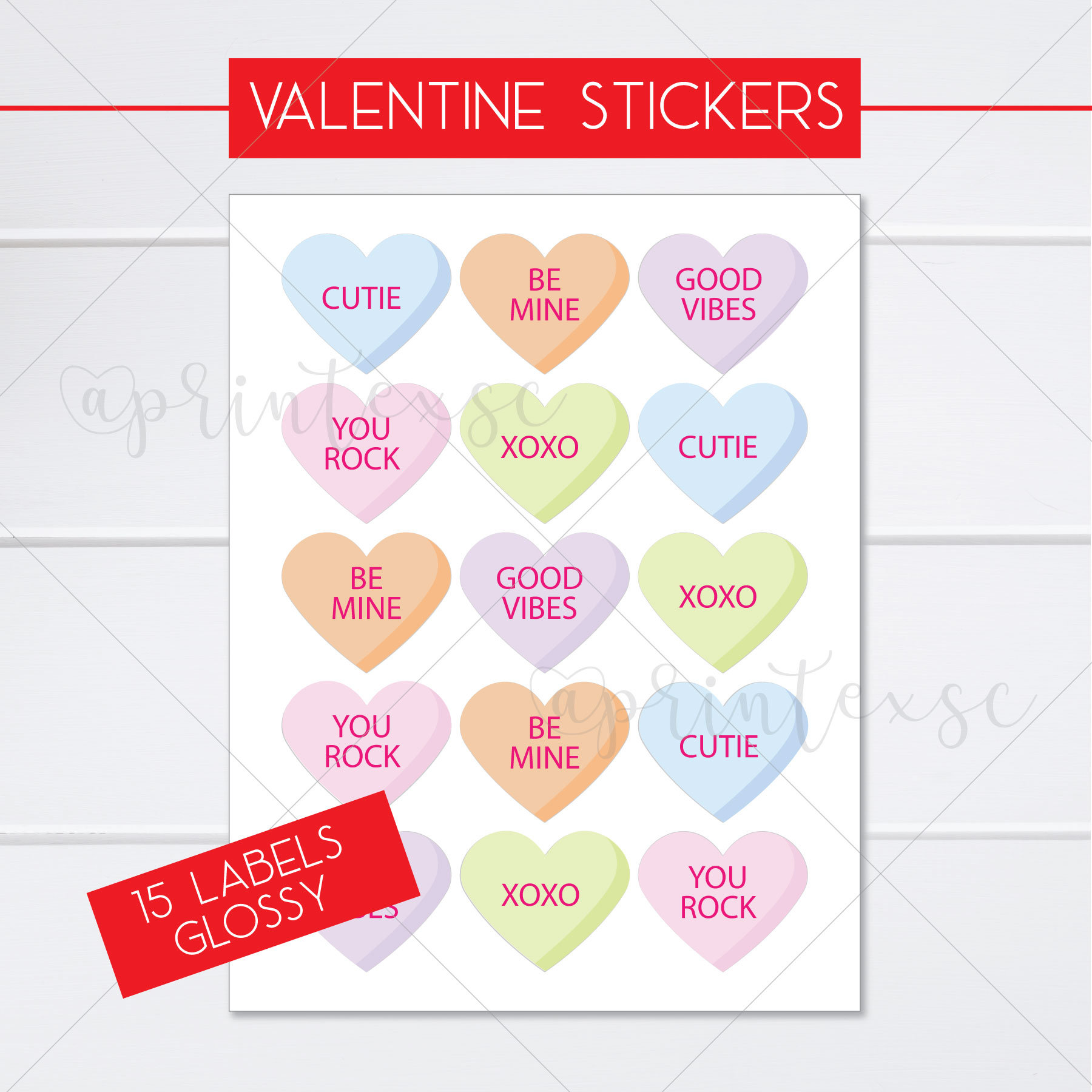 Classic Candy Heart Stickers, Fun Valentine Candy Heart Stickers, Candy ...