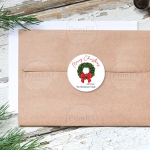 Personalized Christmas Wreath With Bow Personalized Christmas Sticker ...