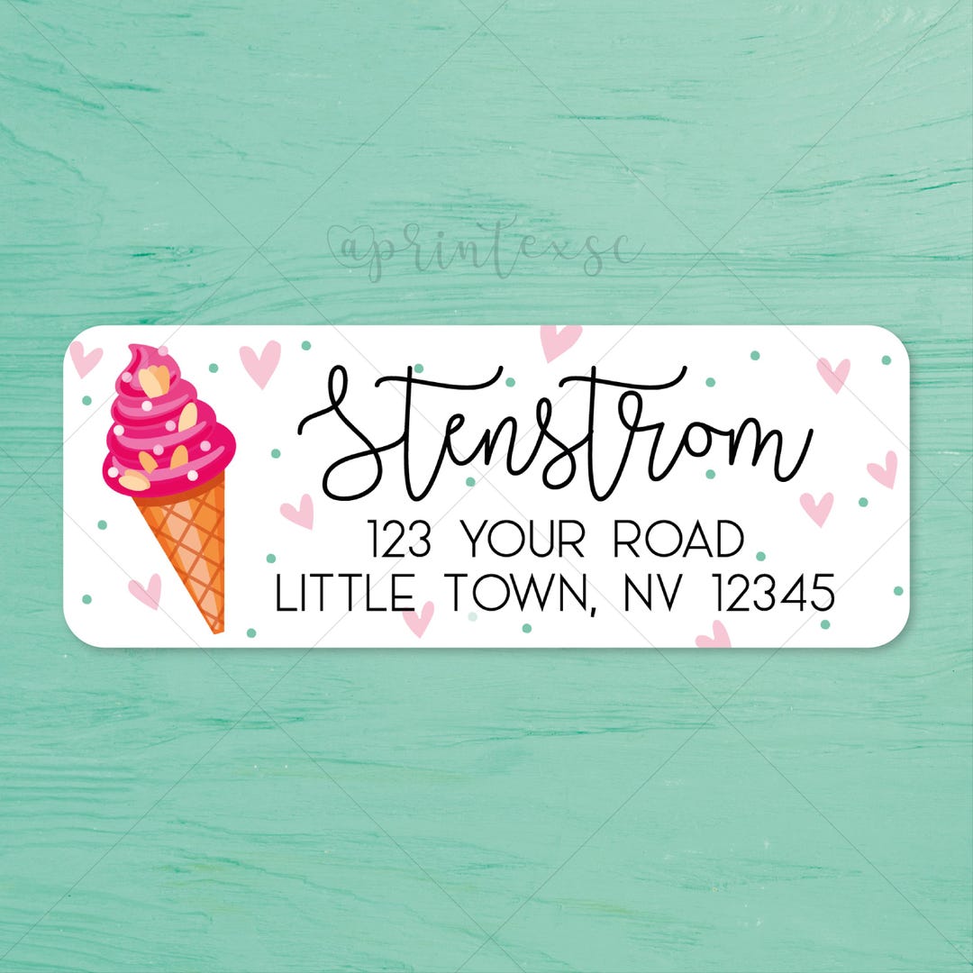 Ice Cream Cone Return Address Labels, Fun Summer Party Mailing Stickers ...