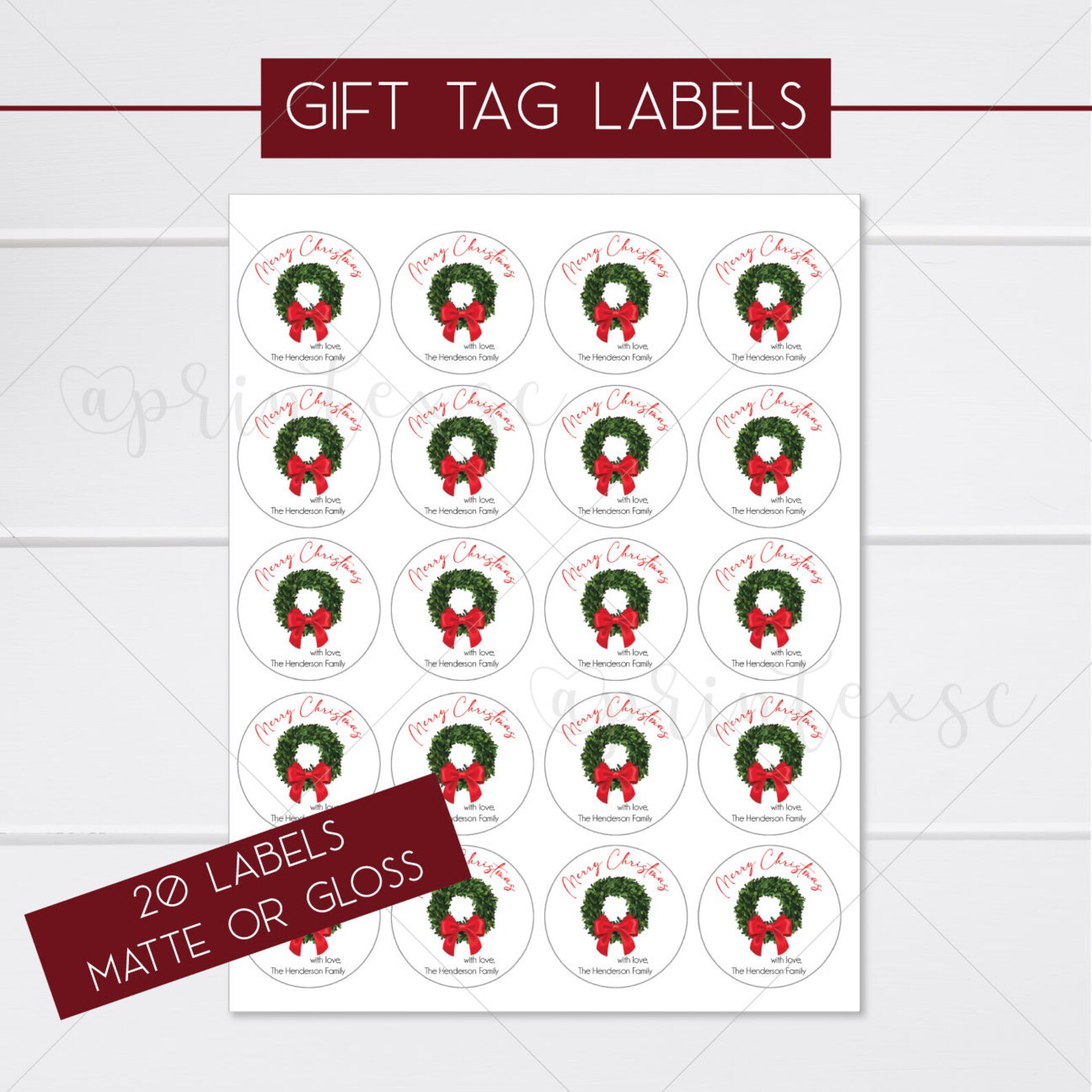 Personalized Christmas Wreath With Bow Personalized Christmas Sticker ...
