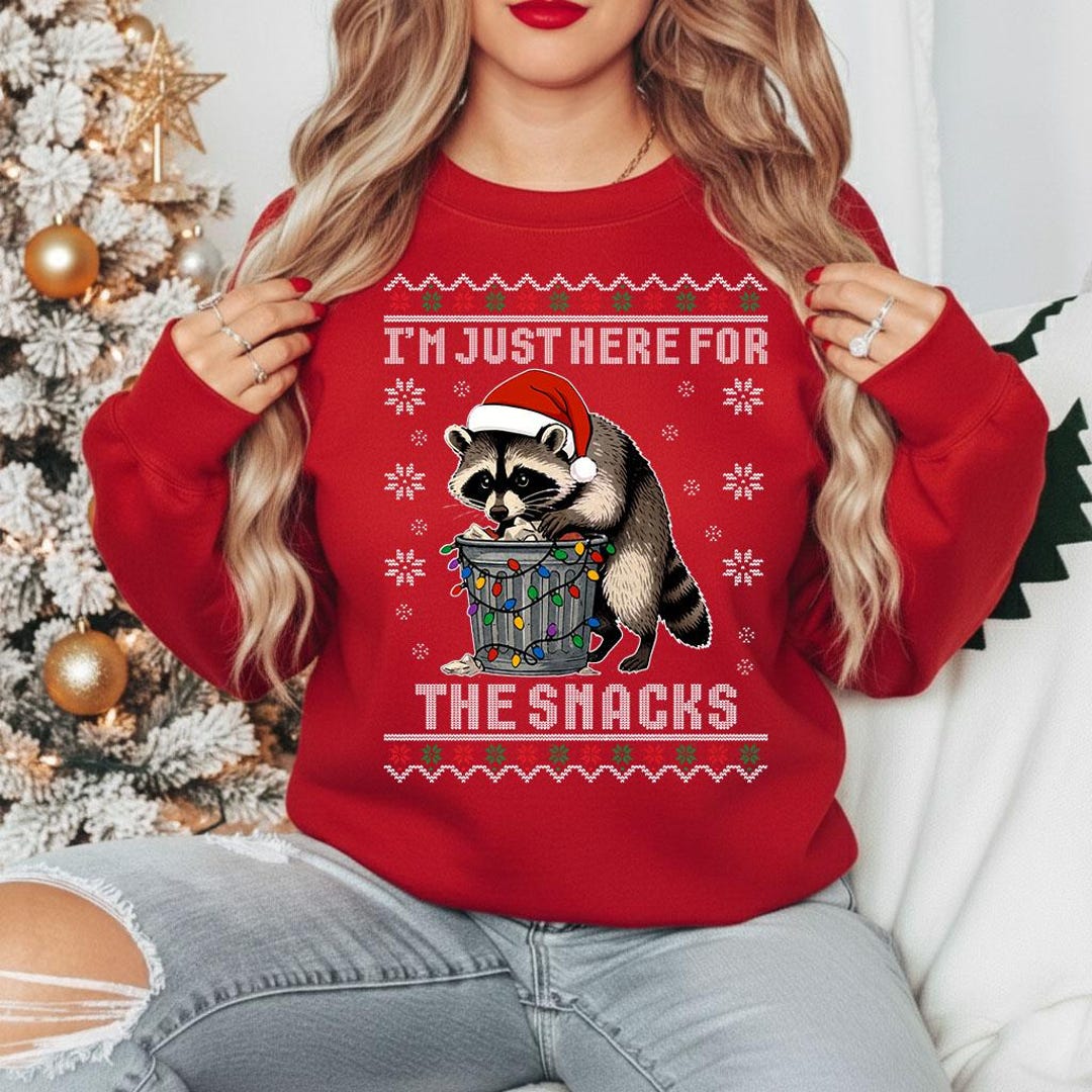 Snack Lover Christmas Jumper, Funny Raccoon Ugly Xmas Sweatshirt, I’m ...