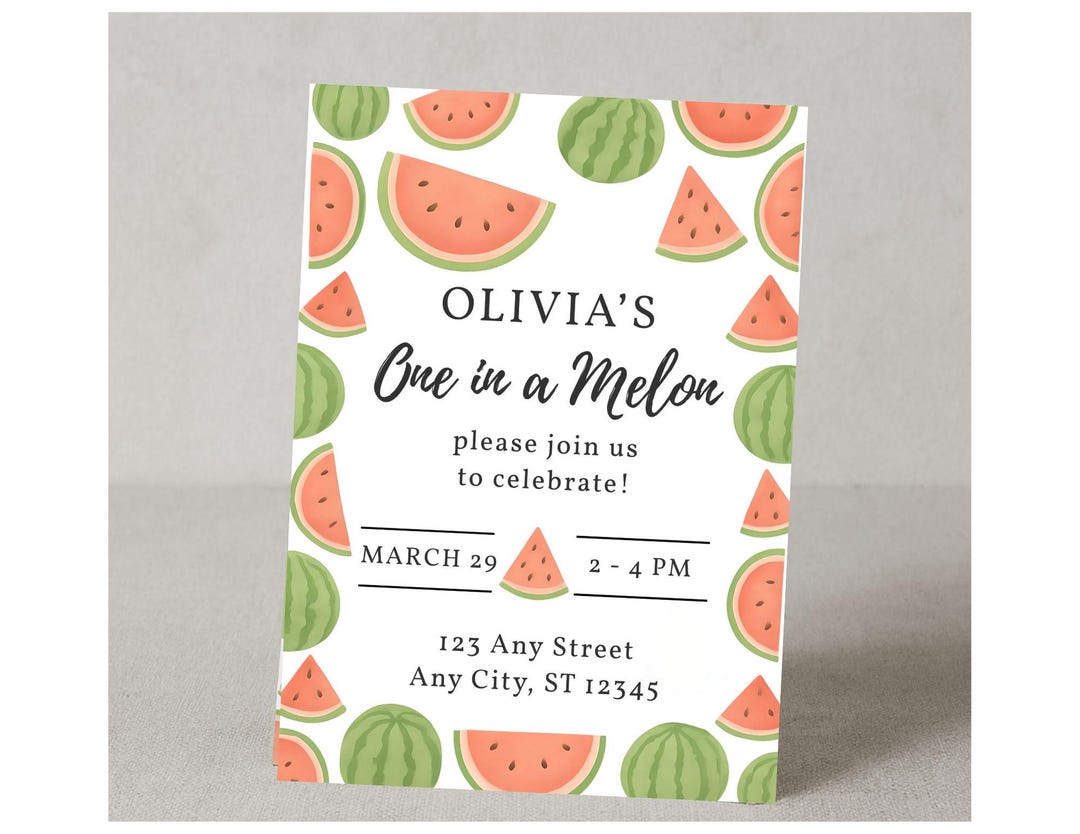 Editable Watermelon Birthday Invitation Template | One in a Melon Party ...