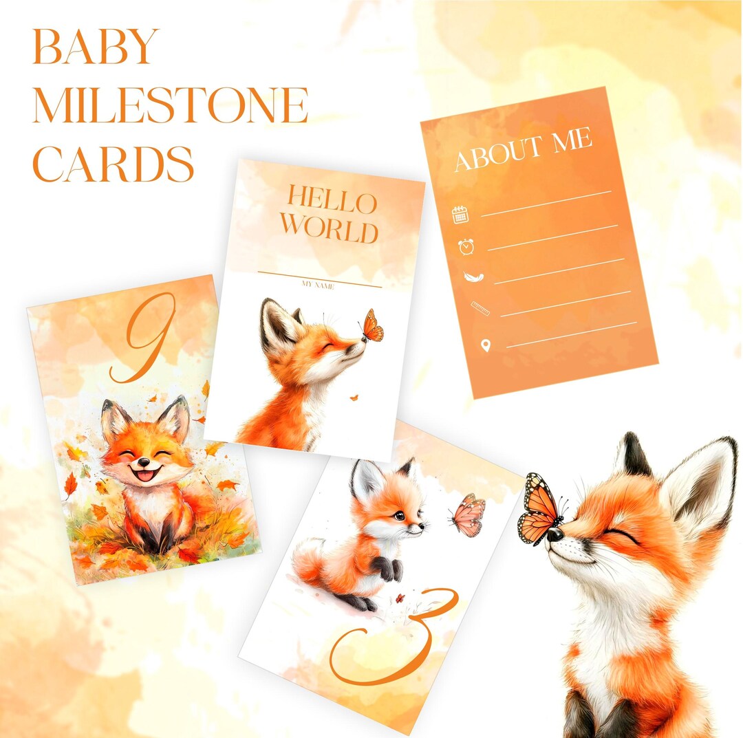 Watercolor Baby Milestone Clipart: Fox Pdf, Jpg (digital Download) - Etsy