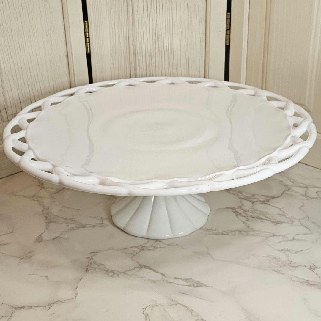 Vintage Milk Glass Cake Stand: Colony Lattice Edge, 14" Diameter - Etsy