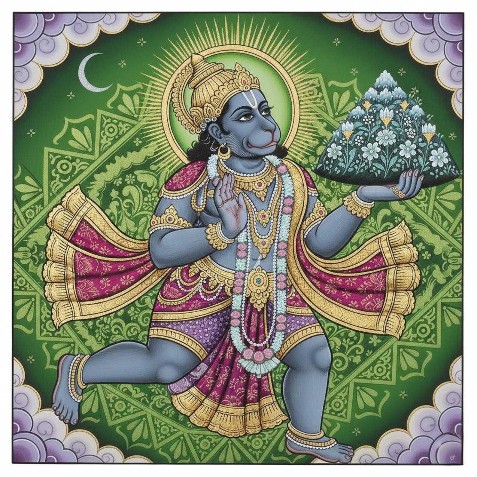 Lord Hanumanji Carrying Sanjeevni Maountain,tanjore Painting With Gold ...