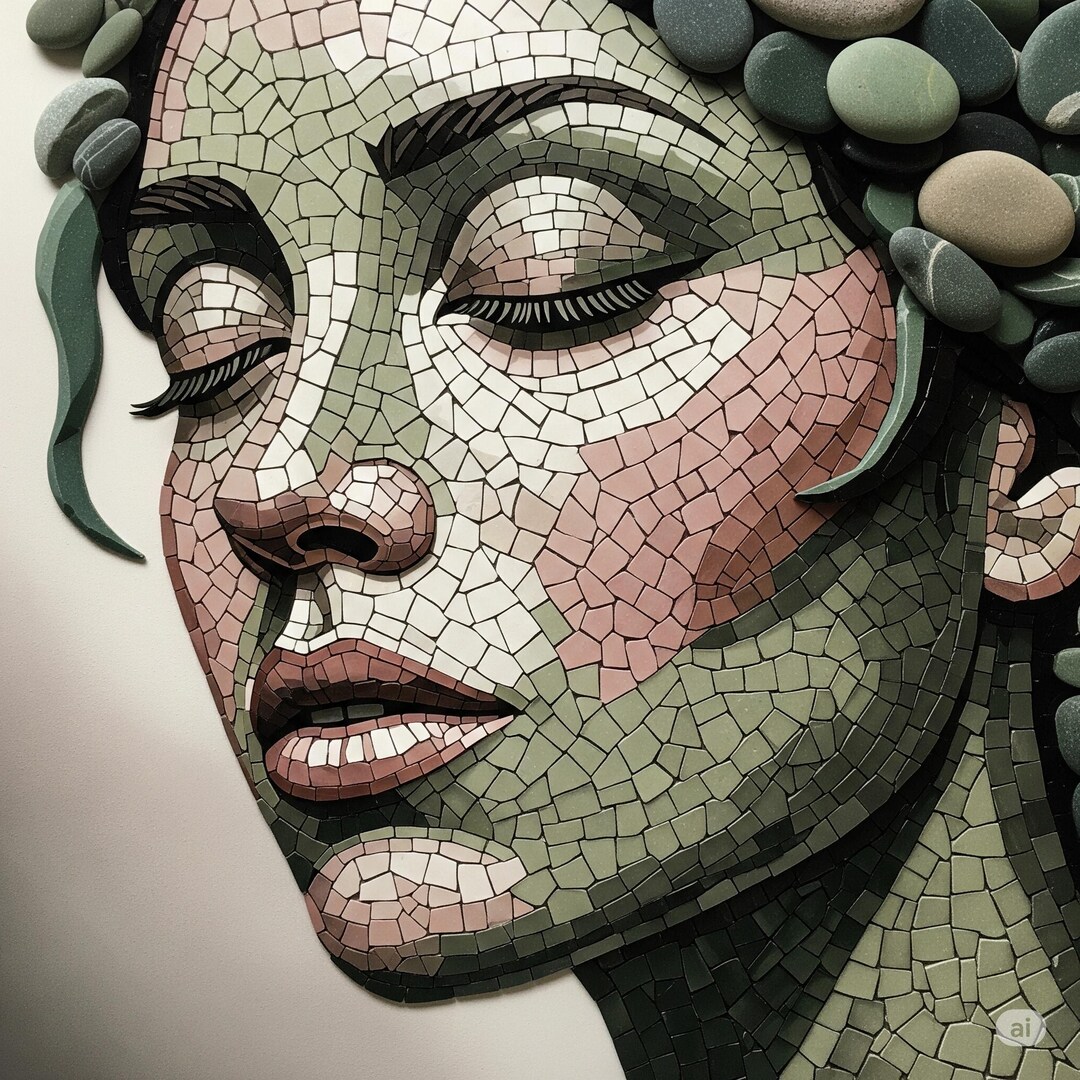 Mosaic, River Stone, Portrait, Art, Contemporary, Serene, Female ...